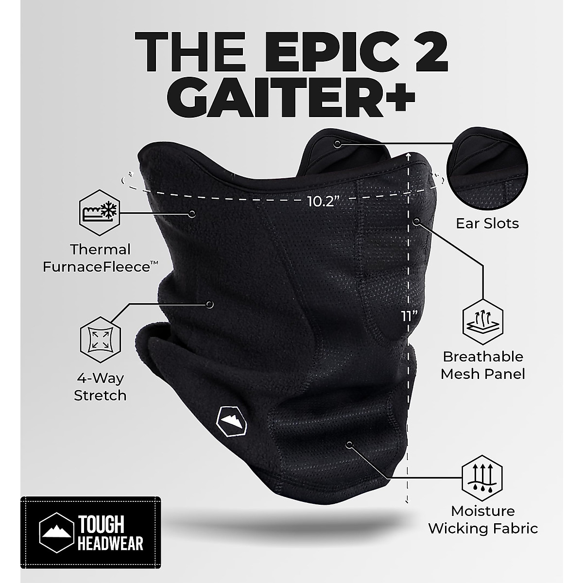 Tough Headwear Winter Face Mask & Ski Mask Neck Gaiter - Cold Weather Half Balaclava - Tactical Neck Warmer for Men & Women