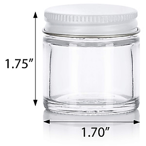 JUVITUS 1 oz / 30 ml Clear Thick Glass Straight Sided Jar with White Metal Airtight Lid (12 Pack)