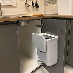 HITISPACE Hanging Trash Can with Lid for Kitchen Cabinet Door or Under Sink,Kitchen Compost Bin Countertop,Mountable Trash Can,Grey