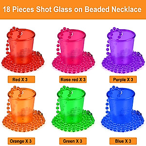 18 Pieces Shot Glass on Beaded Necklace Shot Glass Necklaces Plastic Shot Cup Necklace for Team Groom and Bride Supplies Bachelorette Party Birthday Wedding Party Festival Parade (6 Colors)