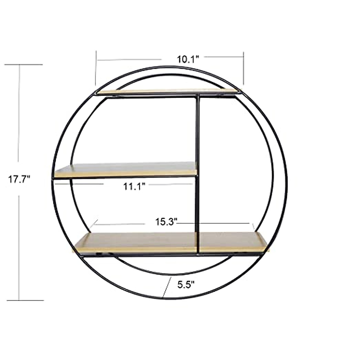 DEMSFIA Round Wall Floating Shelves, Circle Shelf 3 Tier Made from Metal and Bamboo, Decorative Wall Shelves, Super Easy Install, Black