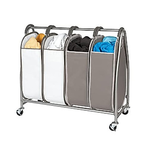 4 Pocket Laundry Hamper With Wheels by Neatfreak! - Rolling Storage Cart With 4 x Dirty Clothes Hamper Tote Bags For Towels, Blankets & Bathroom Organization - Quad Laundry Sorter - 39 x 16 x 35 in