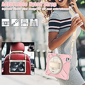 ORIbox Corsair Case for iPad Air (5th/4th) Case and iPad Pro 11-in.(4th/3th/2rd/1st) Case, Heavy Duty Rugged Protective, 3 in 1 Shockproof Bumper with 360° Kickstand/Hand Strap, Corsair Pink