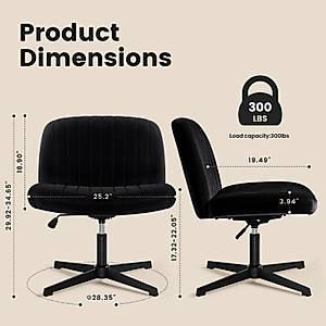 IWMH Criss Cross Chair, Velvet Armless Wide Office Chair no Wheels, Cross Legged Chair with Adjustable Height, Wide Seat, Desk Chair for Home, Office, Bedroom