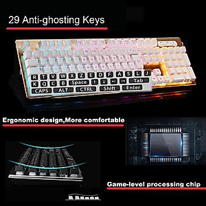 Rechargeable Keyboard and Mouse,Suspended Keycap Mechanical Feel Backlit Gaming Keyboard Mouse Set-Wireless 2.4G Drive Free,Adjustable Breathing Lamp,Anti-ghosting,12 Multimedia Keys (White-Combo)