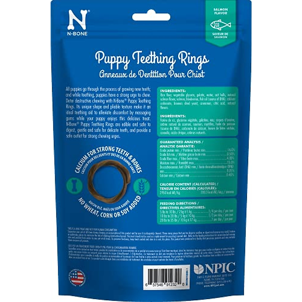 N-Bone Puppy Teething Rings Salmon Flavor Dog Treat, 6 Count Bag, 7.2-oz