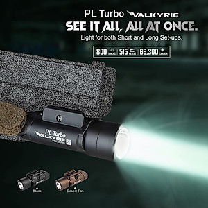 OLIGHT PL Turbo Weaponlight, 800-Lumen 515 Meters Long-Range Tactical Flashlight, 66,300 High Candela Compact Rail-Mounted light with Strobe Function and Rail Locating Keys, Fits Picatinny and GL Rail