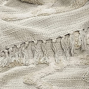 Americanflat 100% Cotton Throw Blanket for Couch - 50x60 - All Seasons Neutral Medium-weight Cozy Soft Blankets & Throws for Bed, Sofa or Chair.door or Outdoor Use [Beige Tufted Cotton]