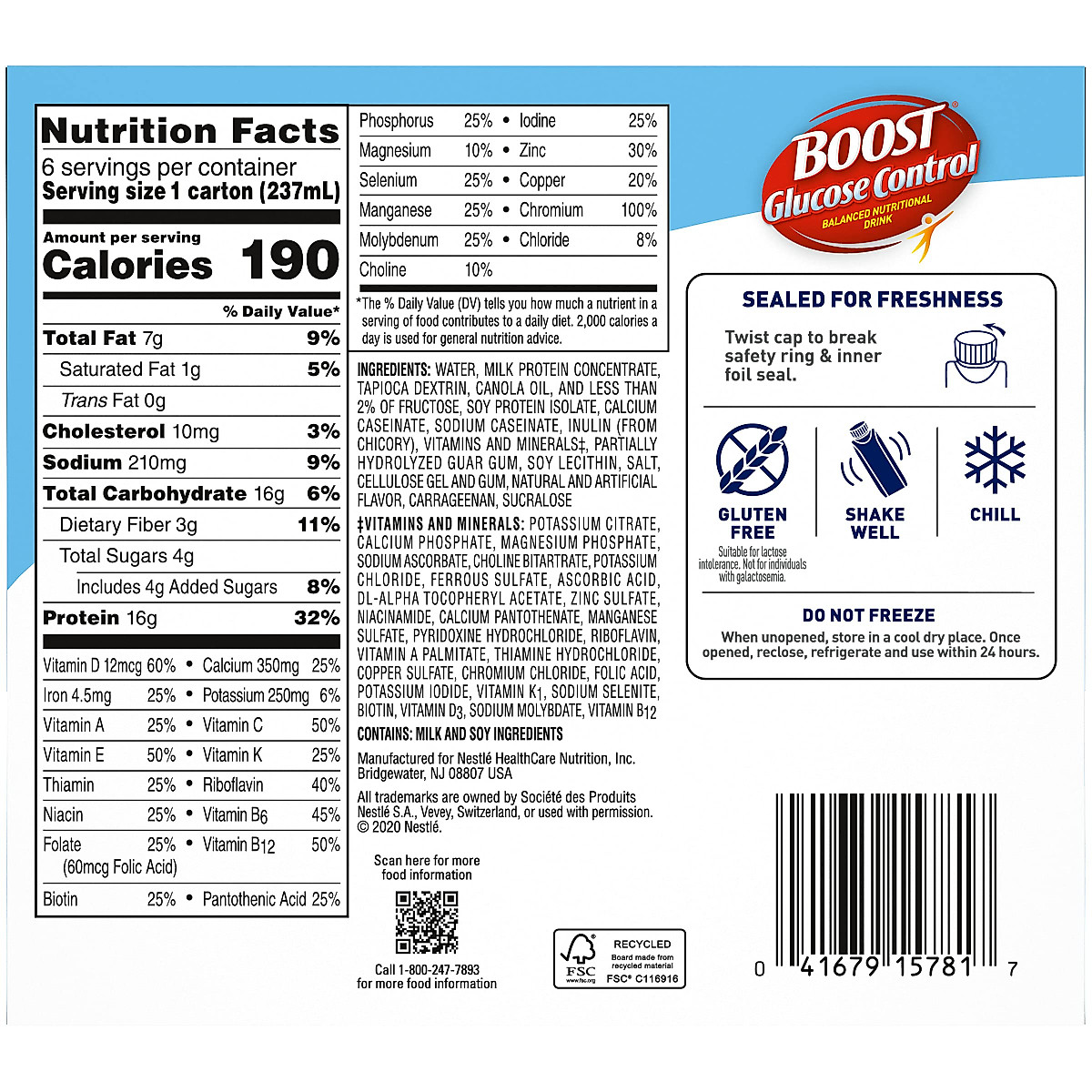 BOOST Glucose Control Balanced Nutritional Drink, Very Vanilla, Helps Manage Blood Sugar with No Artificial Colors, 6-8 FL OZ Bottles/Pack (Pack of 2)