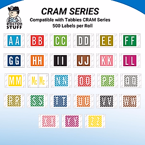 Doctor Stuff - File Folder Labels, Alphabet Letter M, Tabbies 12000 - Cram Series Compatible Alpha Stickers, Yellow, 1" x 1-1/2", 500/Roll