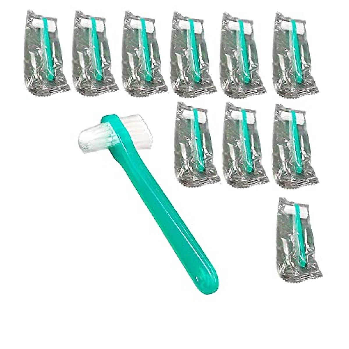 Vakly Denture Brush [Pack of 10] Individually Bagged Denture Brushes with Hard Firm Flat Bristled Heads for Cleaning Dentures, Retainers, False Teeth, Clear Braces, and Mouth Guards