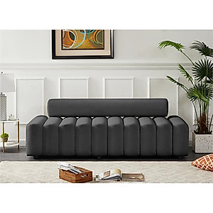 Meridian Furniture Melody Collection Velvet Upholstered Sofa with Deep Channel Tufting, Grey