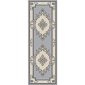 PlanetRugs Glamour Design 206 3D Hand Carved Traditional Rug Oriental Floral 7'9''x10'8'' Grey Beige