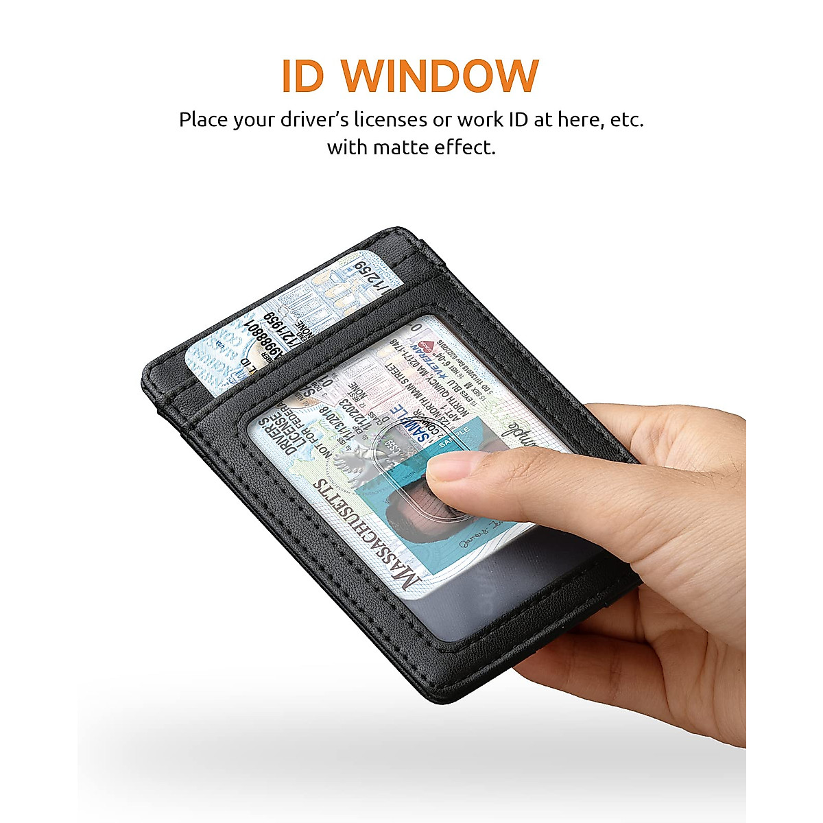 Buffway Mens Slim Wallet, Minimalist Thin Front Pocket Leather Credit Card Holder with RFID Blocking for Work Travel - Boston Black