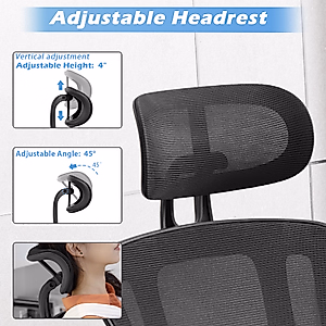 PrimeZone Ergonomic Office Desk Chair - Computer Chair with Adjustable Flip-Up Armrests, Lumbar Support, Headrest & Tilt Function, Comfortable Task Chair for Work Study, 350 lbs Capacity, Black