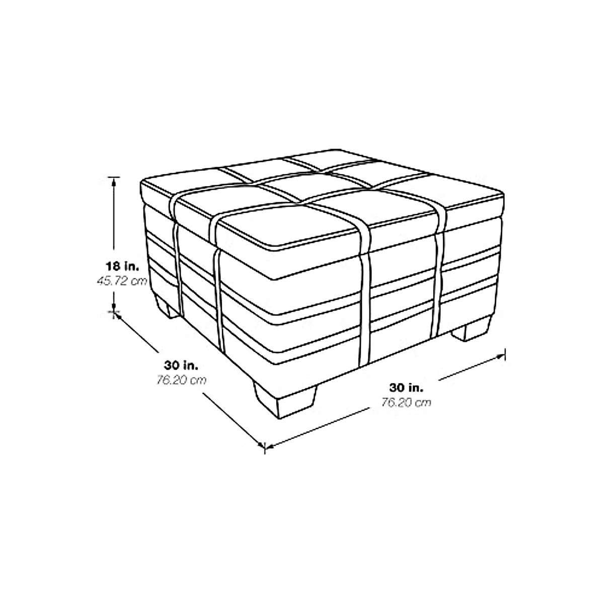OSP Home Furnishings Detour Strap Square Storage Ottoman with Tray and Solid Wood Legs, Azure Fabric
