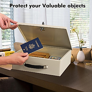 KYODOLED Fireproof Document Box with Key Lock,Safe Storage Box for Valuables,Fire Resistance Security Chest,Fireproof Box for Documents,Passport,Cash,Tablet 12.8'' x 8.4'' x 4.5'' Beige