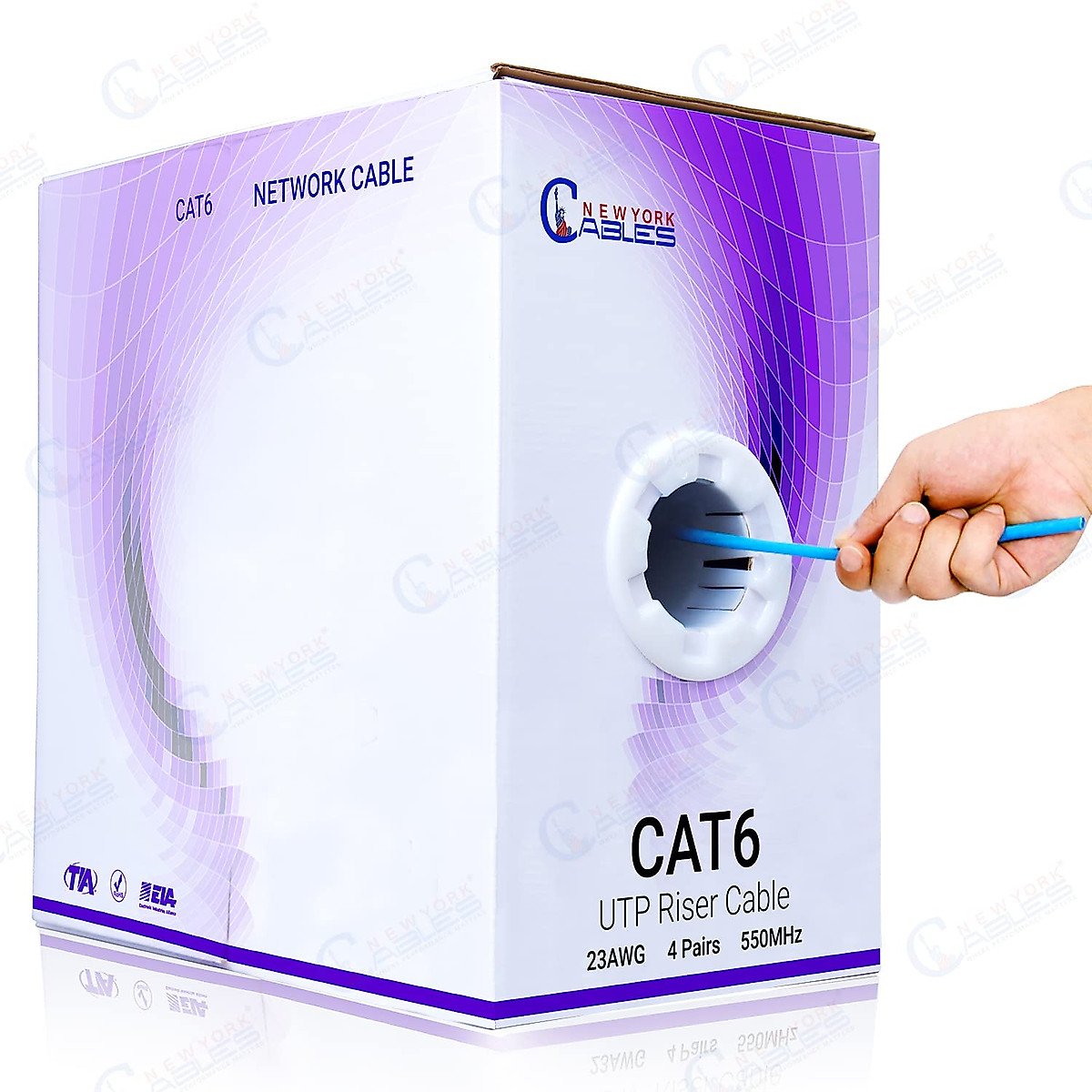 NewYork Cables Cat 6 Cable 1000ft – Cat6 Riser (CMR) - 4 Pair UTP Solid Conductor - 23 AWG 550 MHz, 1 GBit/s High Speed Quality Tested Bulk Ethernet Cable (Blue)