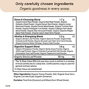 Detox Organics Chocolate Superfood Powder, Detox Cleanse for your Body, Bloating Relief, Immune Support Supplement Smoothie Detox Mix, Greens Blend Superfood, Low Carb, Vegan, Soy Free, Dairy Free