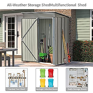 Knocbel 5 x 3ft Outdoor Garden Metal Lean-to Storage Shed with Single Lockable Door, Weather Resistant Tool Shed for Garbage Cans Lawnmower, Ideal for Backyard Patio Lawn (Gray)