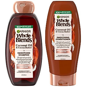 Garnier Whole Blends Coconut Oil & Cocoa Butter Smoothing Shampoo and Conditioner Set for Frizzy Hair, 22 Fl Oz (2 Items), 1 Kit (Packaging May Vary)