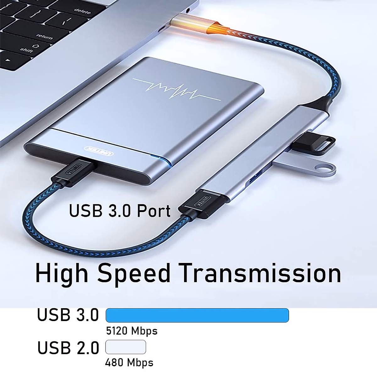 USB Hub, Aluminum 4-in-1 USB 3.0 Hub with 1 USB 3.0 Port and 3 USB 2.0 Ports USB Splitter Multiport Extender for Desktop Computer PC, PS4, Laptop, Surface Pro, Dell, HP, XPS, Flash Drive