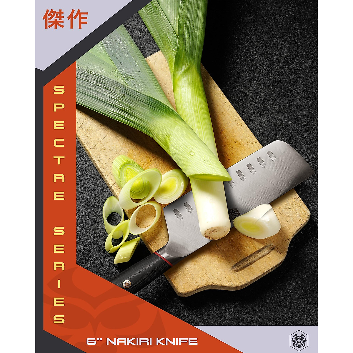 KESSAKU 6-Inch Nakiri Vegetable Cleaver - Spectre Series - Forged Japanese AUS-8 High Carbon Stainless Steel - Granton Edge - Pakkawood Handle with Blade Guard