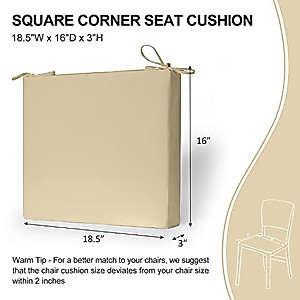 Wellsin Outdoor Chair Cushions for Patio Furniture - Patio Chair Cushions Set of 4 - Waterproof Square Corner Outdoor Seat Cushions 18.5"X16"X3", Khaki