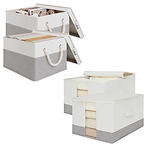 LoforHoney Home Bundle- Storage Baskets with Clear Window,2-Pack & Storage Bins with Lids, Beige & Gray, 2-Pack