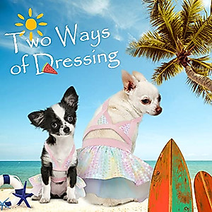 Duojoy Dog Bikini Dress with Sequins&Chiffon, Mermaid Colorful Puppy Beach Swimsuit, Small Medium Doggie Cat Summer Bathing Suit, Dog Tutu Dresses Pet Stylish Clothes Costume for Pool-M