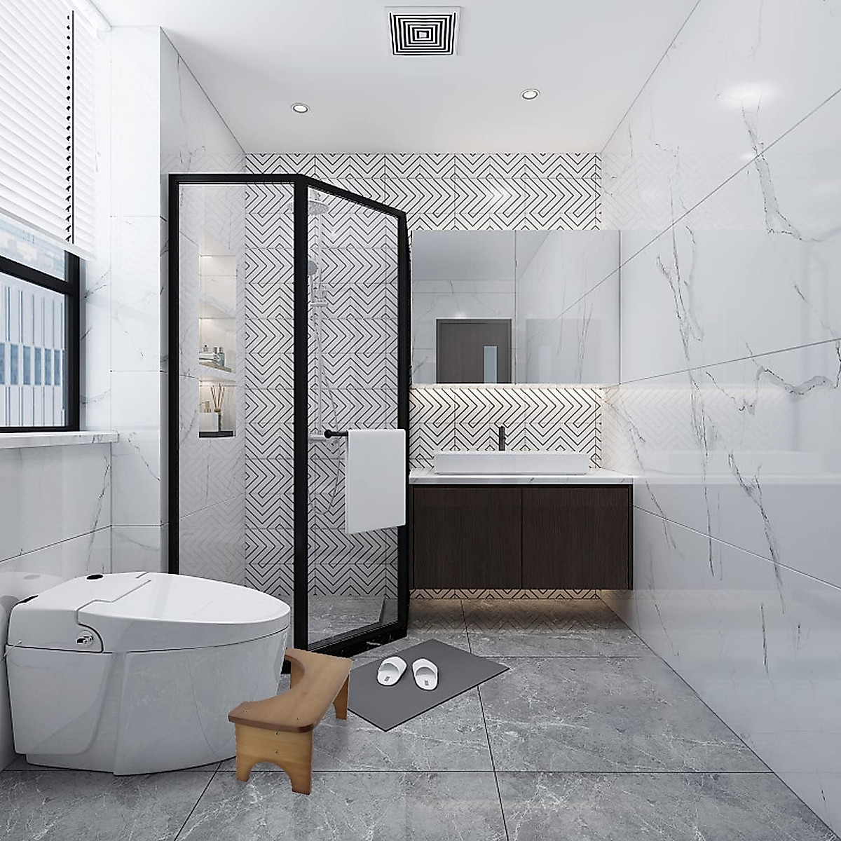 Squatting Toilet Stool for Adults, 6.5" Toilet Stool Squat Adult for Bathroom,Bamboo Potty Stool with Non-Slip Mat Toilet Step Stool - Halloween Decorations Healthy Gifts for Adults Kids Seniors.Brown