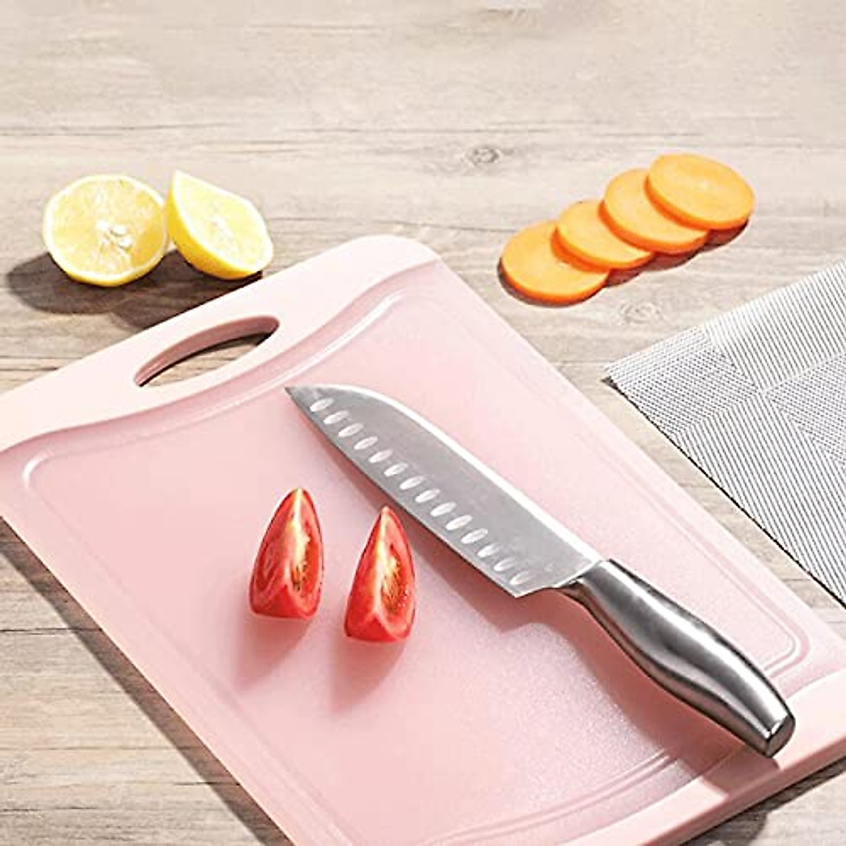 WHLONG Chopping Board-Plastic Chopping Board- for Kitchen with Juice Grooves， Non-Porous Easy to Grip Cutting Boards ( Color : Pink )