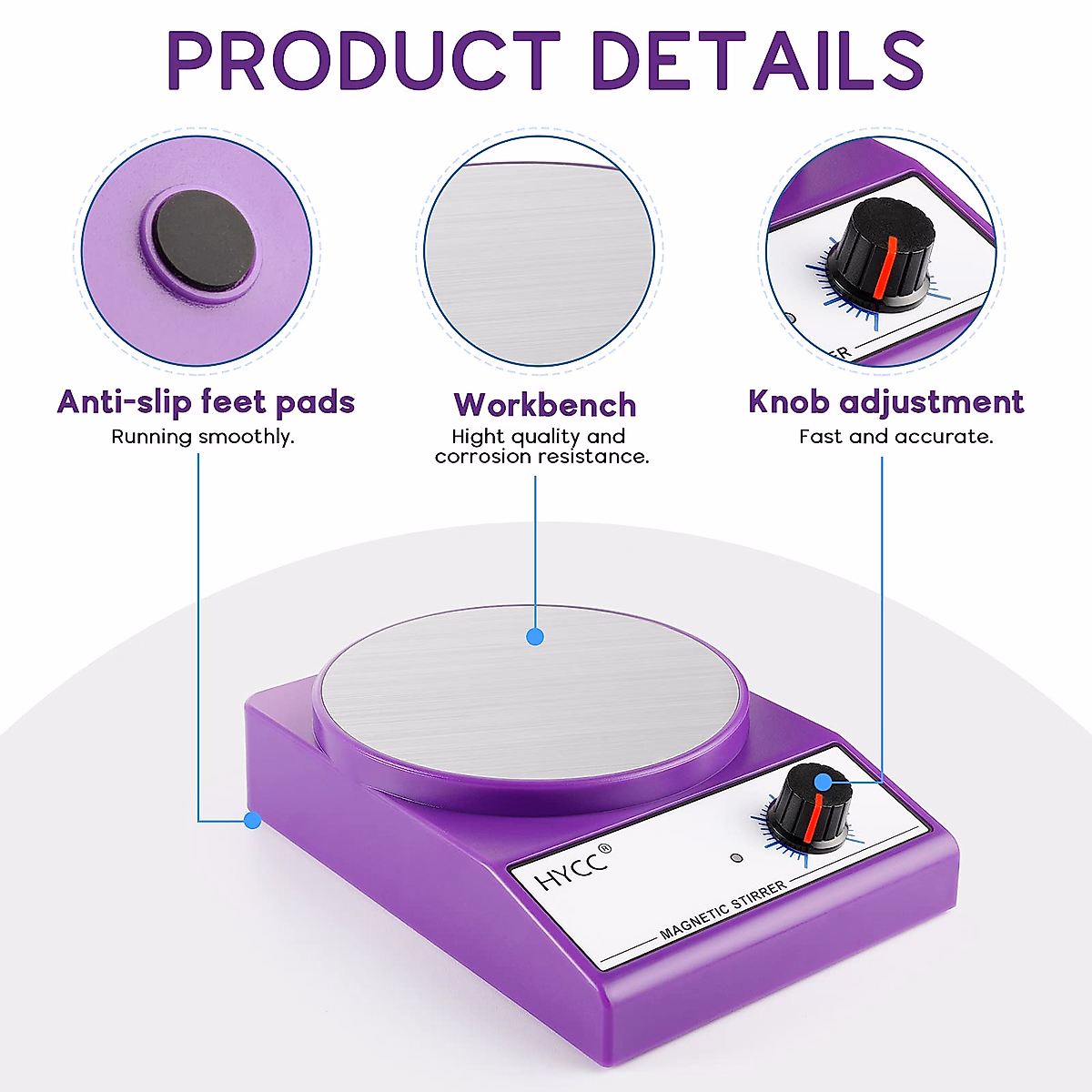 HYCC Magnetic Stirrer with 7PCS stir bar Set and stir bar Retriever, 3000 RPM Magnetic Mixer, Stir Plate Max Stirring Liquid 3 Liters, Lab Stirrers