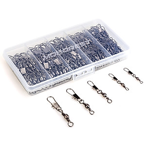 200PCS Barrel Snap Swivel Fishing Accessories, Premium Fishing Gear Equipment with Ball Bearing Swivels Snaps Connector for Quick Connect Fishing Lures