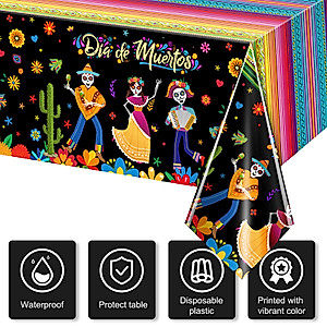 3 Pieces Day of The Dead Tablecloth Dia De Los Muertos Table Cover Halloween Sugar Skull Floral Table Cover Mexican Fiesta Plastic Tablecloth for Halloween Mexican Fiesta Party Supplies, 54 x 108 Inch