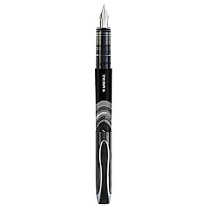 Zebra Pen Zensations Fountain Pen Set, Fine Point 0.6mm, Black Non-Toxic Ink, Stainless Steel Nib, Disposable, 2-Pack (04112)
