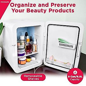 FRIGIDAIRE EFMIS170-WHITE EFMIS170, Skincare Mini Fridge, 10L Capacity, Includes Home Plug & 12V Car Charger, Chills 15 Cans, 2022 version, WHITE, No Size