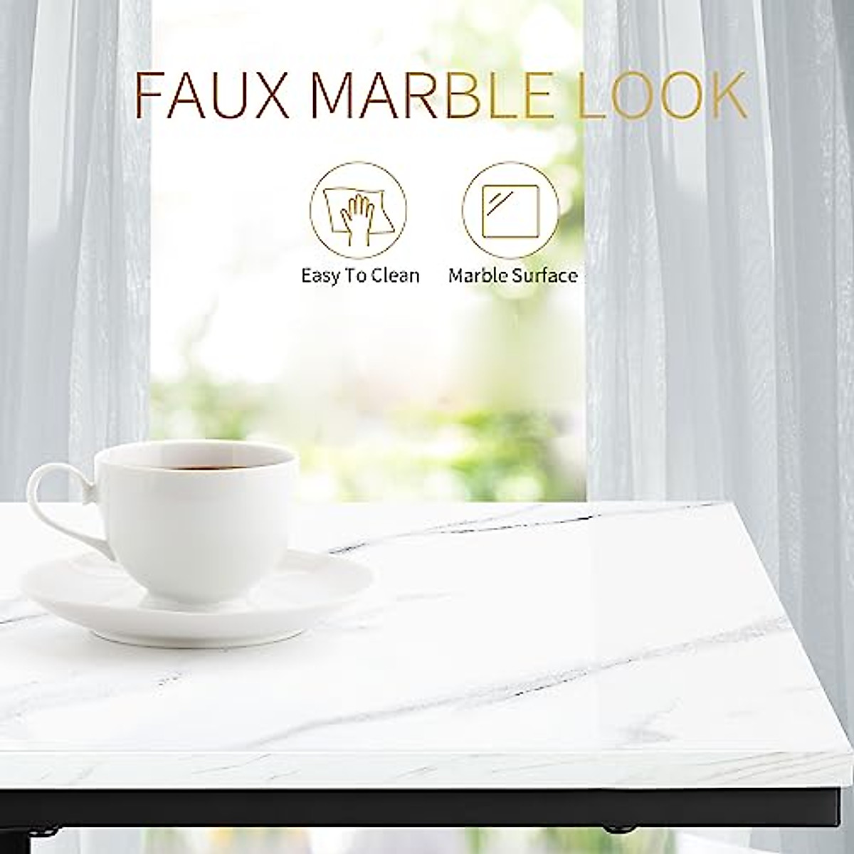 Possile C Shaped Side Table Set of 2, Marble End Table for Sofa and Bed, Couch Table That Slide Under, Snack Side Table for Living Room, Bedroom or Small Spaces, White and Black