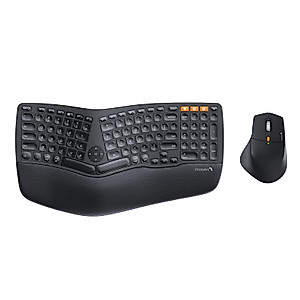ProtoArc Ergonomic Wireless Keyboard Mouse, EKM01 Ergo Bluetooth Keyboard and Mouse Combo, Split Design, Palm Rest, Multi-Device, Rechargeable, Windows/Mac/Android (Black)