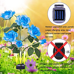 Vanful Solar Outdoor Lights with 6 Charming Roses, LED Roses Light with Bigger Solar Panel,Outdoor Solar Lights for Yard, Pathway, Patio, Garden Decoration(Blue)