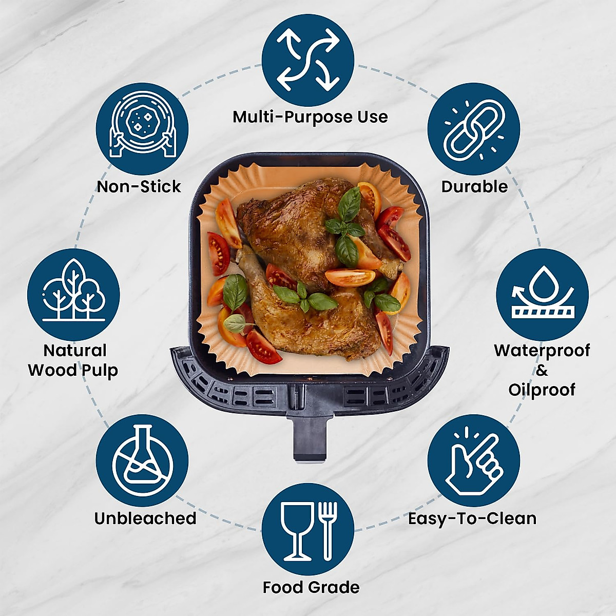 Culimart Premium Air Fryer Liners Disposable Paper Square 100 PCS Non-Stick Airfryer Parchment Sheets, Oil-Proof, Waterproof,fits 5 6 7 8 9 QT Basket Accessories Microwave Oven Liners