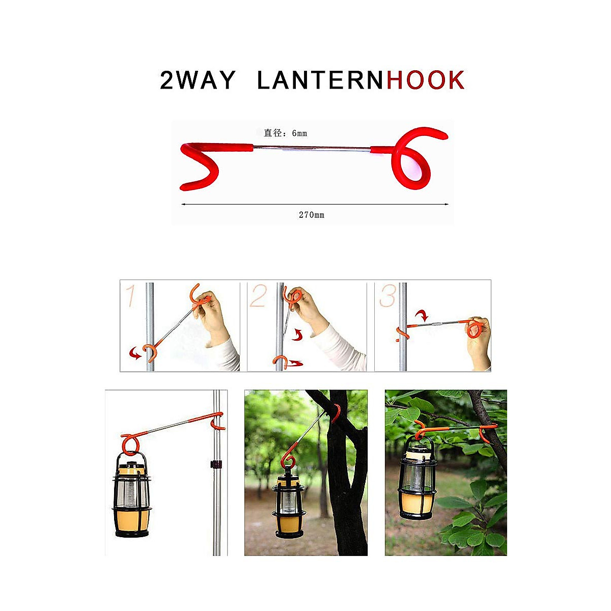 HYFAN Easy 2-Way Lantern Lamp Hook Hanger S Type Hooks for Outdoor Camping Hiking Fishing Hunting Hanging (Red, Pack of 4)