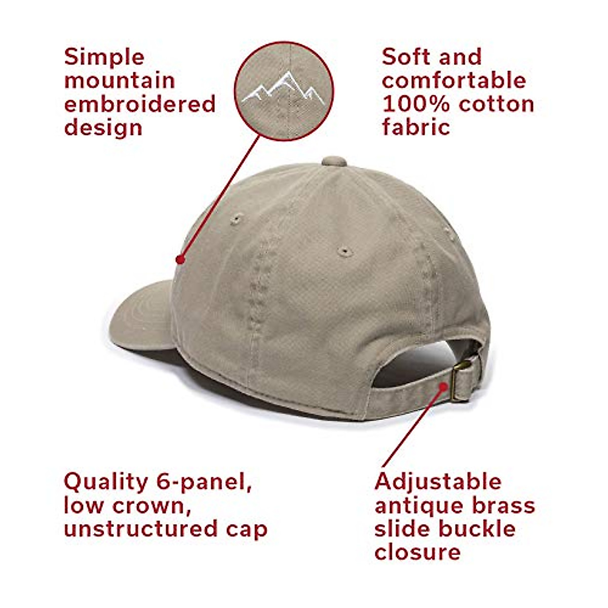 Outdoor Cap Standard Mountain dad hat-unstructured soft cotton cap, Khaki, One Size