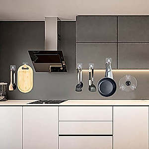 KAZOKU Adhesive Hooks 30lb(Max) for Hanging Heavy Duty Self Adhesive Hooks Transparent Waterproof and Oilproof Wall Hooks for Keys Bathroom Kitchen Office Outdoor Sticky Hook 12 Pack