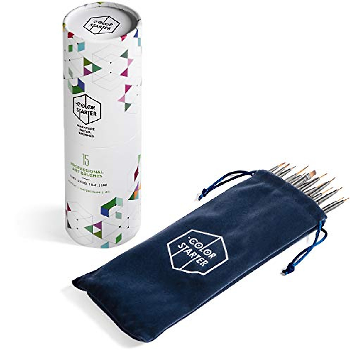 Color Starter Miniature Paint Brushes Detail Set-15 pc Fine Detail Paint Brush Kit with Ergonomic Handle for Scale Modeling, Watercolor, Acrylic, Paint by Number, Oil, Craft, Hobby, and Rock Painting