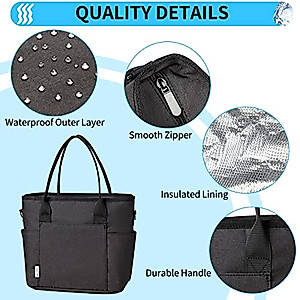 Lunch Bag for Women, ChaseChic Insulated Thermal Lunch Tote Bag Large Lunch Box Container for Adults with Adjustable Shoulder Strap, Reusable Lunch Cooler Bag for Office Work School Picnic, Black