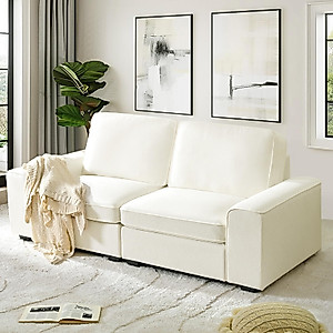 HALLYBEE 71" Loveseat Sofa, 2 Seater Small Modern Sofa for Living Room, Linen Sofa with Removable Cushion Cover Wide Square Armrest, Comfy Couches for Living Room Bedroom Office White