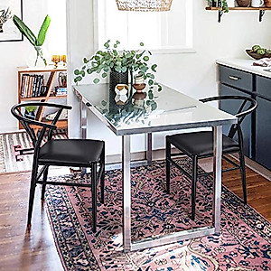 Yaheetech 4pcs Metal Dining Chair Y-Shaped Backrest Chair PU Leather Seat Solid Metal Arm Chairs, Black