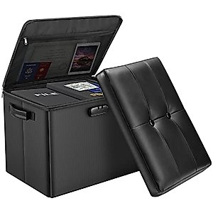 DocSafe Storage Ottoman with Lock,Fireproof Folding Ottoman Foot Rest Stool Storage Chest with Storage Safe for Important Documents,Waterproof 17 Inches Short Ottoman Foot Stool with Hanldes,Black