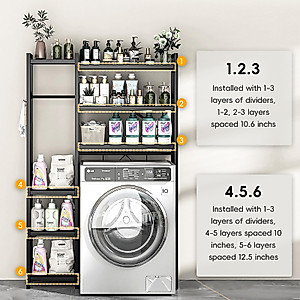 Over The Toilet Storage, 7 Tier Over Toilet Bathroom Organizer with Adjustable Shelf, Stable Toilet Shelf with 4 Hooks, 2 Suction Cups, Freestanding Toilet Storage Rack for Bathroom Laundry Restroom
